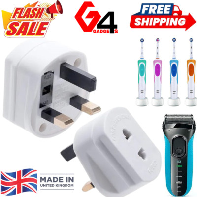 UK 2-Pin to 3-Pin Travel Plug Converter Adapter Shaver Toothbrush ...