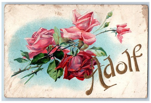 New London Iowa IA Postcard Adolf Name Roses Flowers Embossed c1910's ...