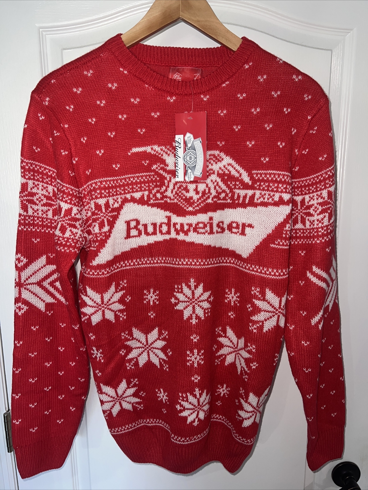 BUDWEISER Christmas Holiday Sweater Novelty *RED & WHITE* Mens Small ...