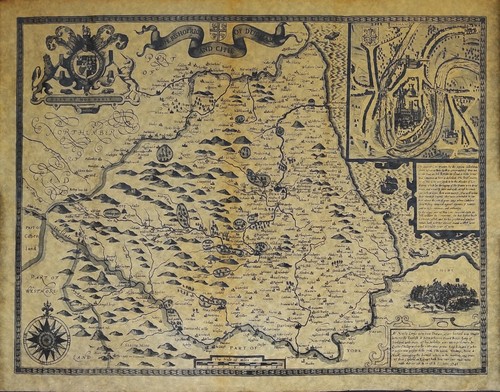 VINTAGE THE BISHOPRICT AND CITIE OF DURHAM 1346 RICE PAPER MAP ENGLAND ...