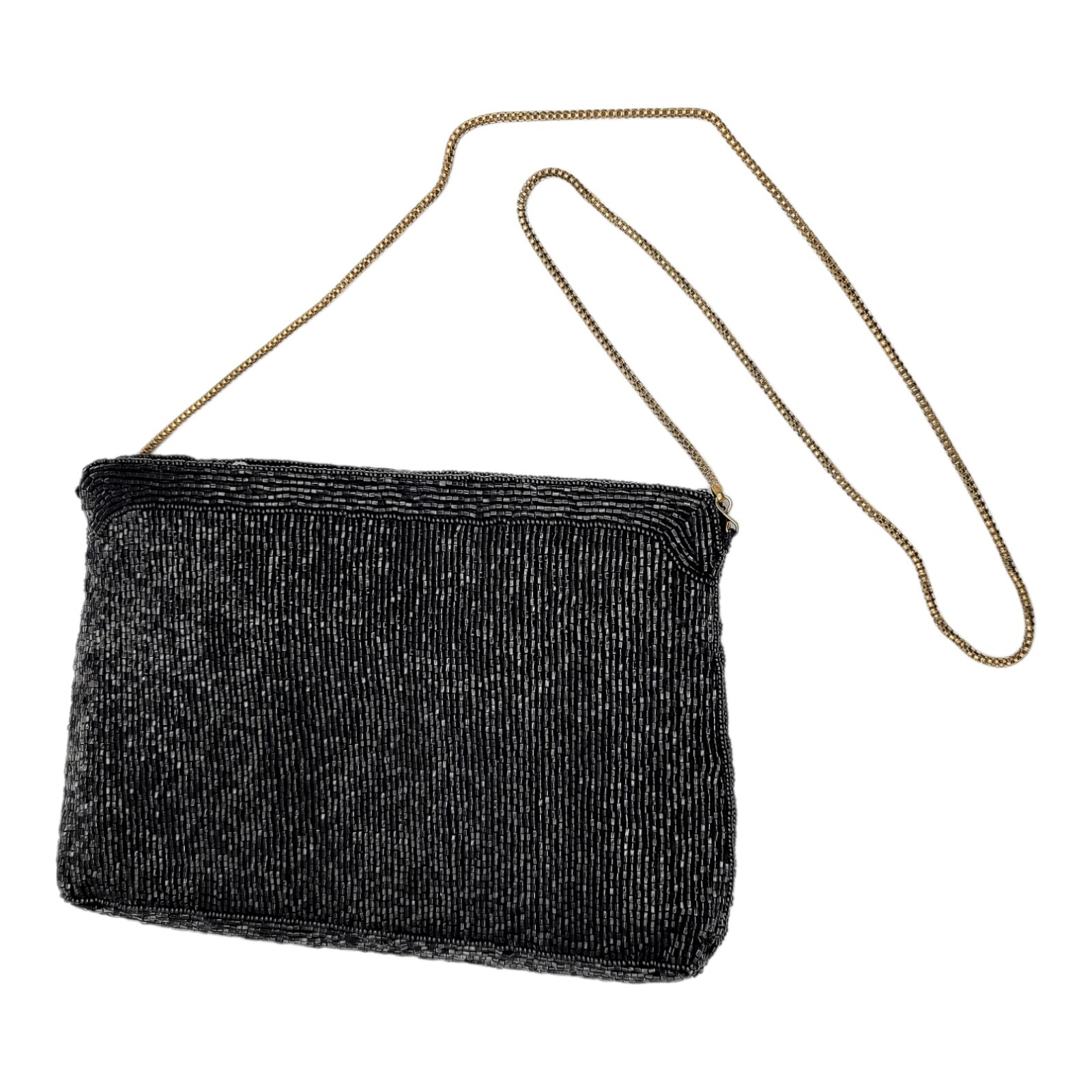 Vtg ADG Fashion Imports Black Glass Beaded Purse Hand Bag with Gold ...