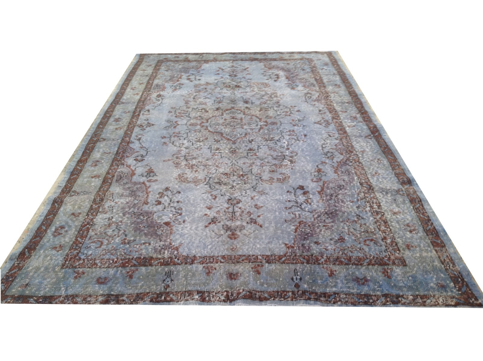 9' 2" x 5'4" Vintage light PALE SKY BLUE color reform Overdyed rug ...