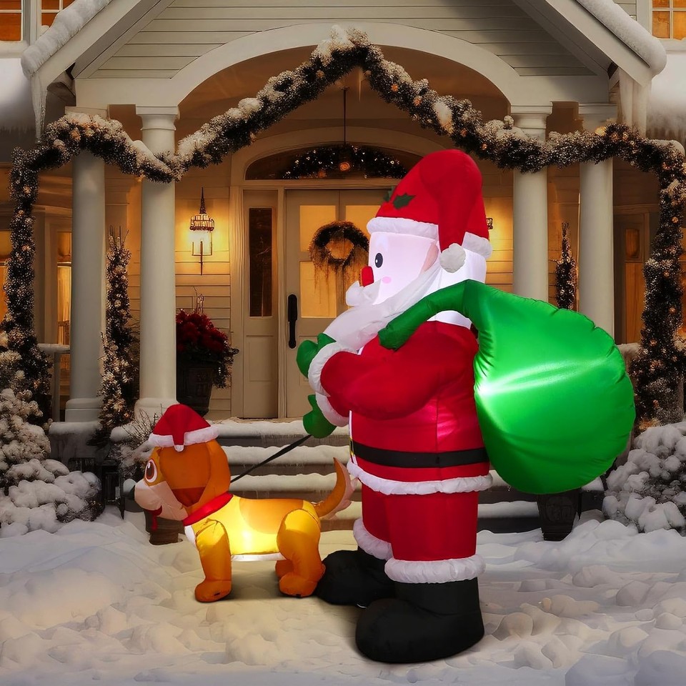 Leyndo 6 FT Christmas Inflatable Santa Claus Outdoor with a Gift Bag ...