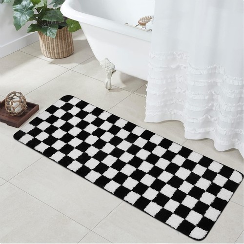 Bathroom Runner Rug, Black and White Checkered Long Machine Washable ...