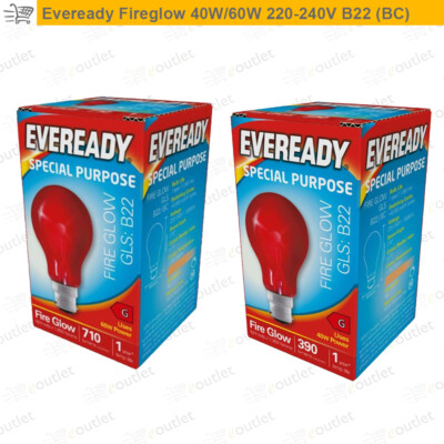 5 x Eveready Red Fireglow Flame Effect GLS Light Bulb Bayonet B22/BC ...