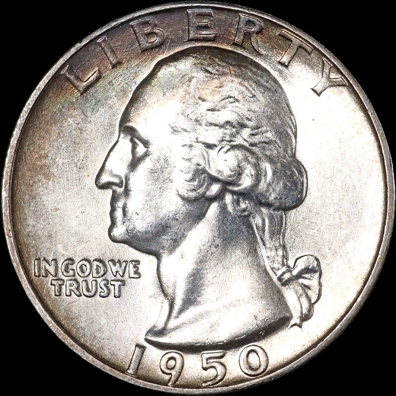 1950-D WASHINGTON SILVER QUARTER ***COLOR TONED "GEM BU" *** FREE ...
