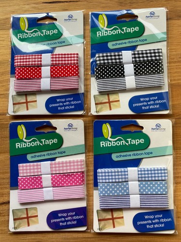 Adhesive Ribbon Gift wrapping Tape - three designs in pk, Pink or Blue ...