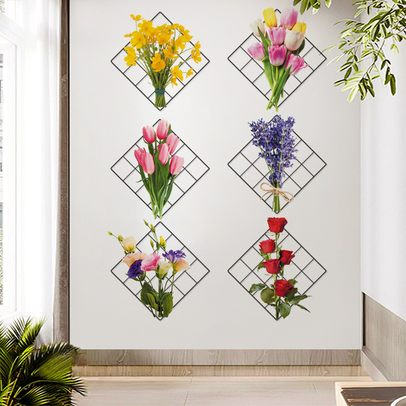 3D Vivid Green Plants Grid Wall Decal Green Leaves Wall Sticker Home ...