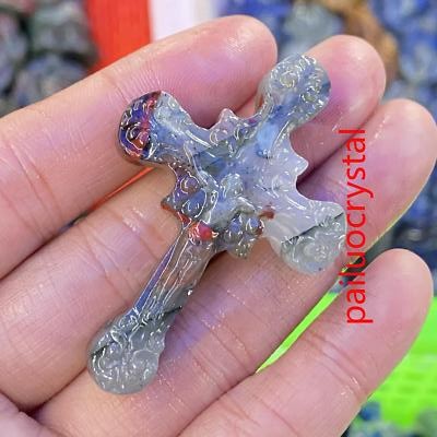 2" Natural Blood Stone Cross Quartz Crystal Skull Carved Pendant ...