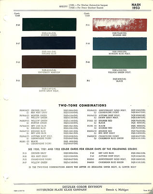 1953 NASH Color Chip Paint Sample Brochure/Chart: PPG, Ditzler | eBay UK