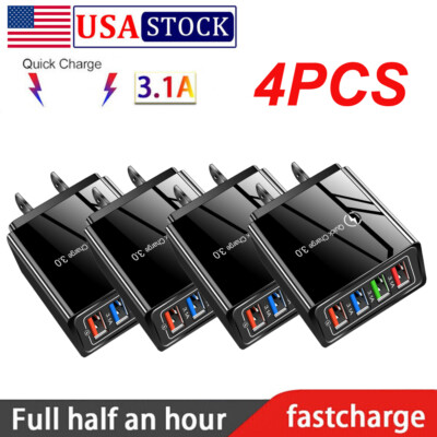 US 4 Port Fast Quick Charge QC 3.0 USB Hub Wall Home Charger Power ...