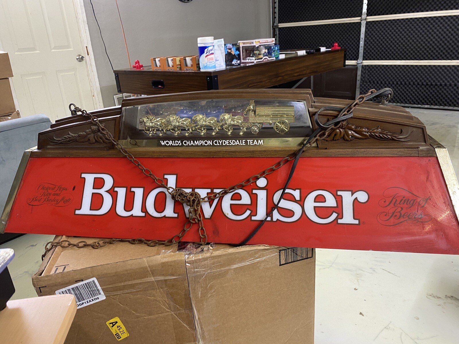 Vtg Anheuser-Busch BUDWEISER BEER Clydesdales Hanging Pool Table Bar ...
