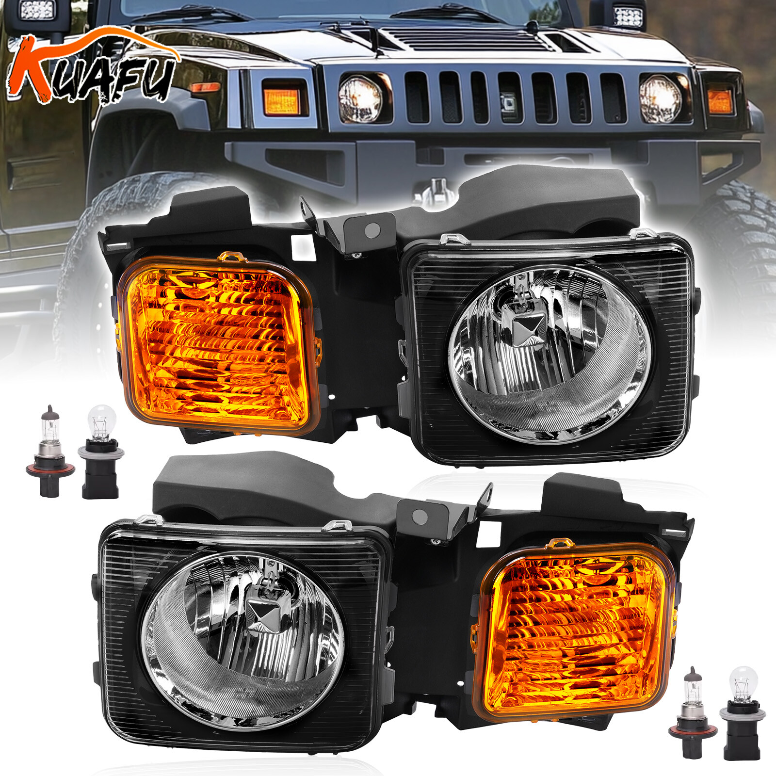 KUAFU 2006-2010 Hummer H3 H3T Headlights Headlamps Set Left & Right ...