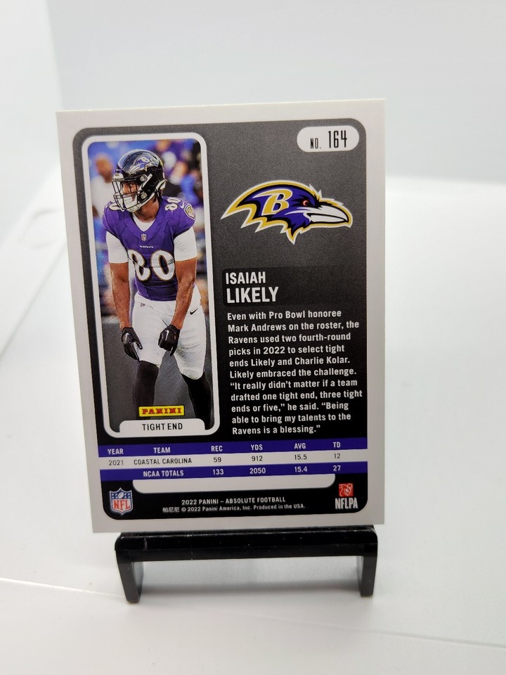 2022 Panini Absolute Isaiah Likely Blue Rookie Baltimore Ravens #164 | eBay