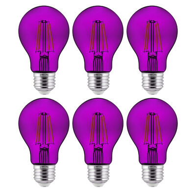 6PK A19 LED Transparent Purple Light Bulb, 4.5W, E26 Base, 120V, 320 ...