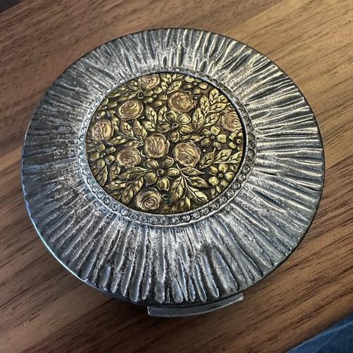 Vintage Art Deco Evans compact powder brass copper metal mirror roses ...
