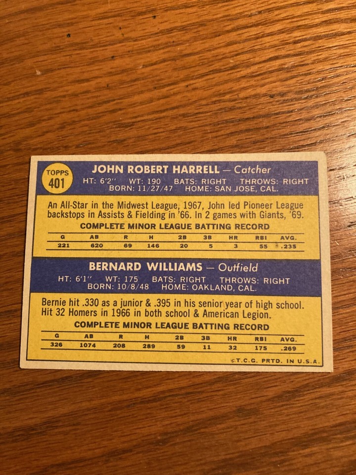 1970 Topps Rookies #401 John Harrell / Bernie Williams San Francisco ...