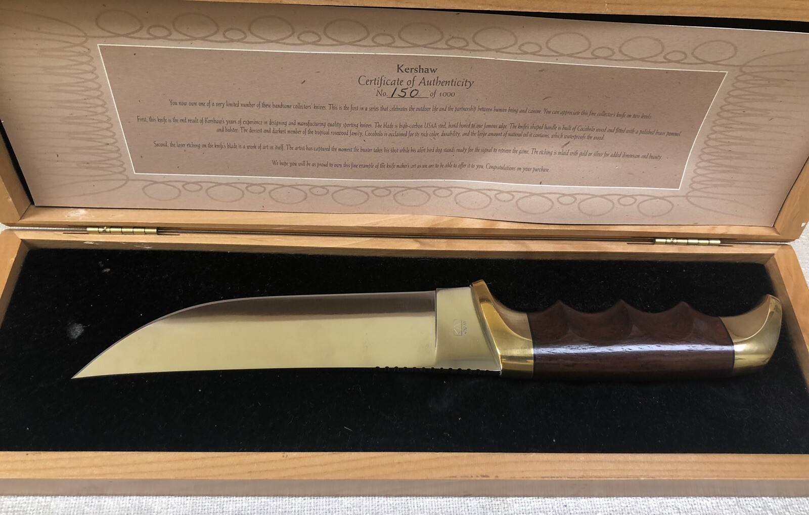 Kershaw fixed blade knife w/engraved hunting, Limited Edition, Serial ...