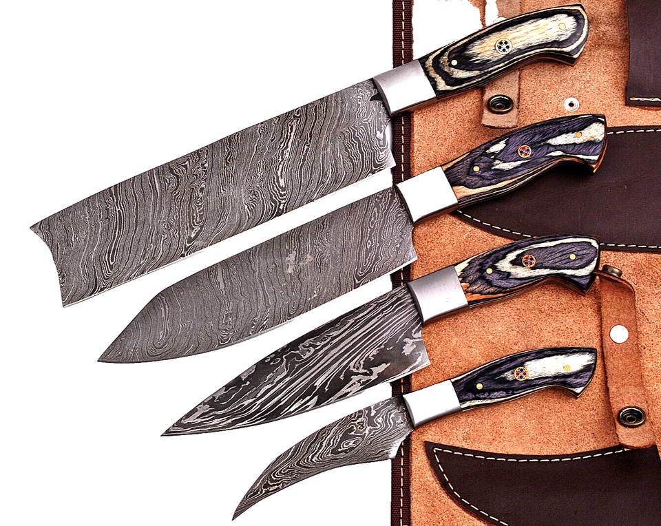 Custom Made Damascus Chef Set Kitchen Cutlery -Hand Forged Damascus ...