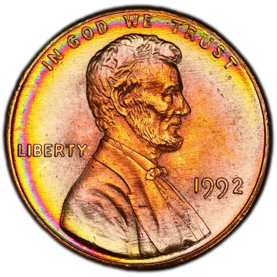MS65RD 1992 1C Lincoln Memorial Cent PCGS Trueview- Rainbow Toned (Bad ...