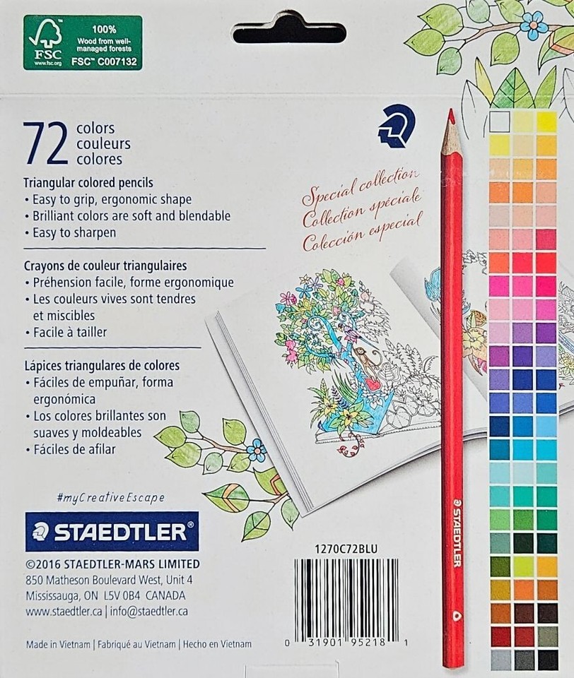 Staedtler 72 Piece Triangular Barrel Colored Pencils Art Drawing ...