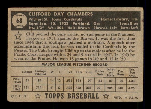 1952 Topps #68 Cliff Chambers VG X2629562 | eBay