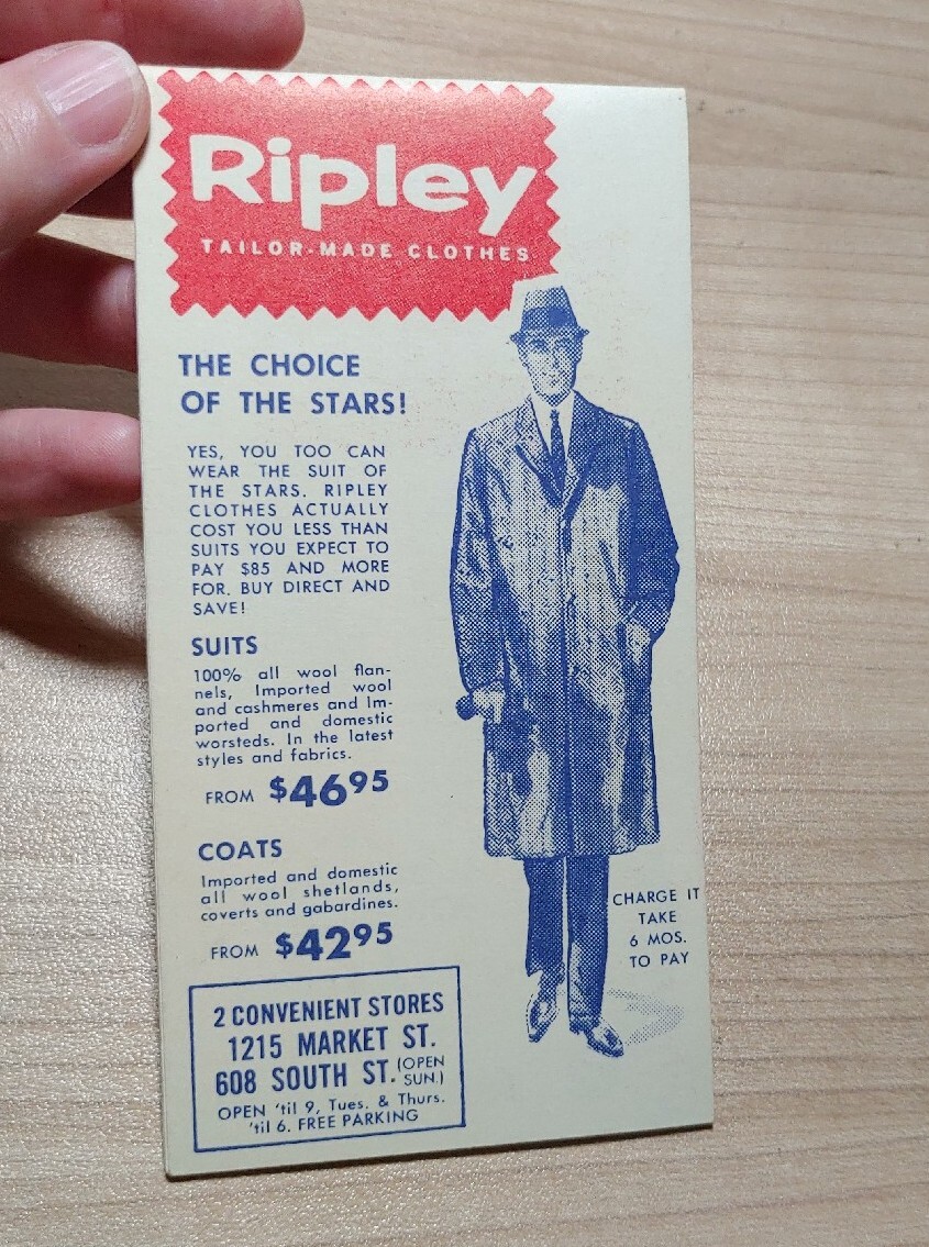 Vtg Ripley Tailor Made Clothes Men's Suits Jackets Philadelphia ...