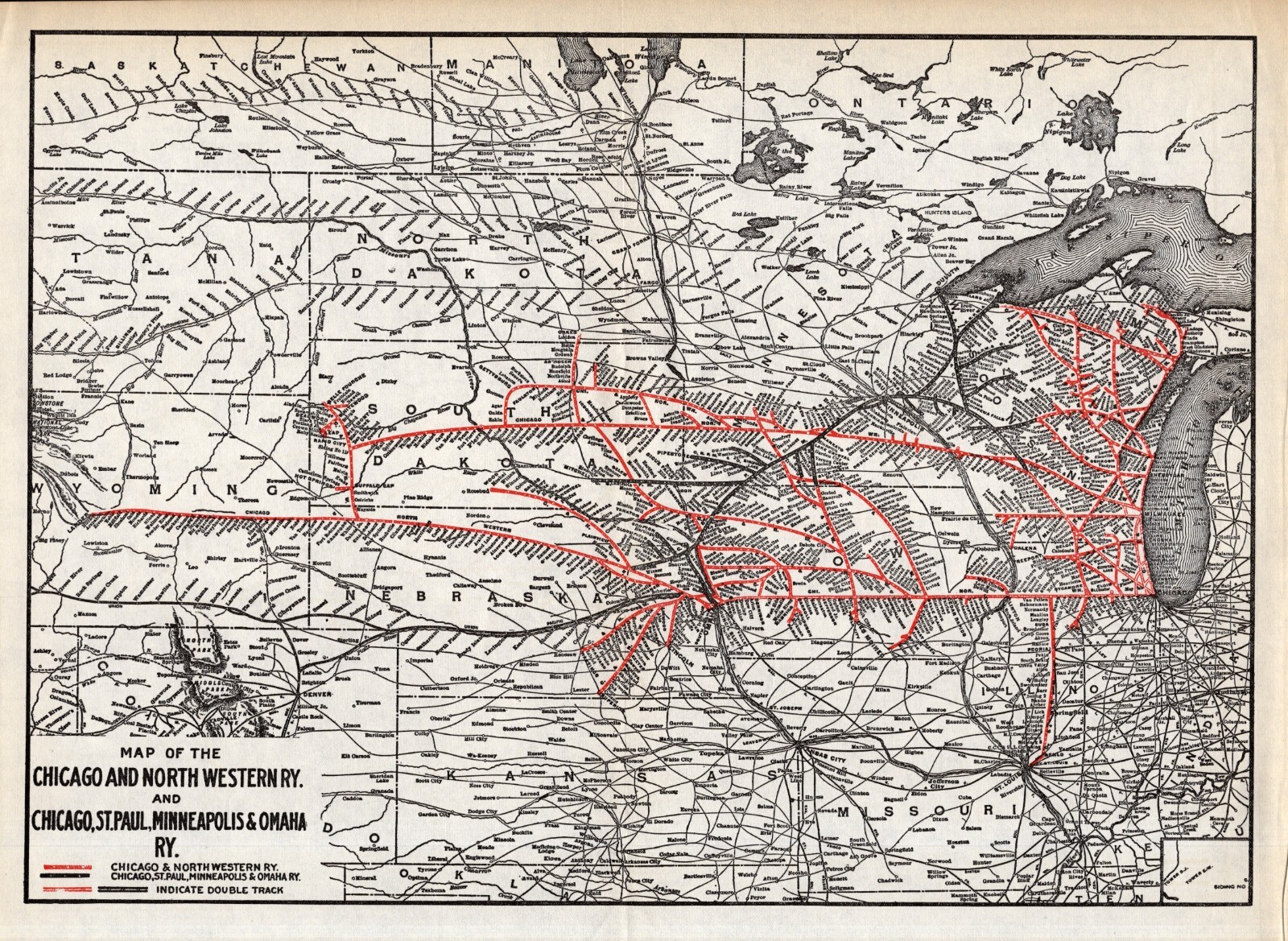 1934 Antique Chicago Northwestern Railway Map North Western Railroad ...