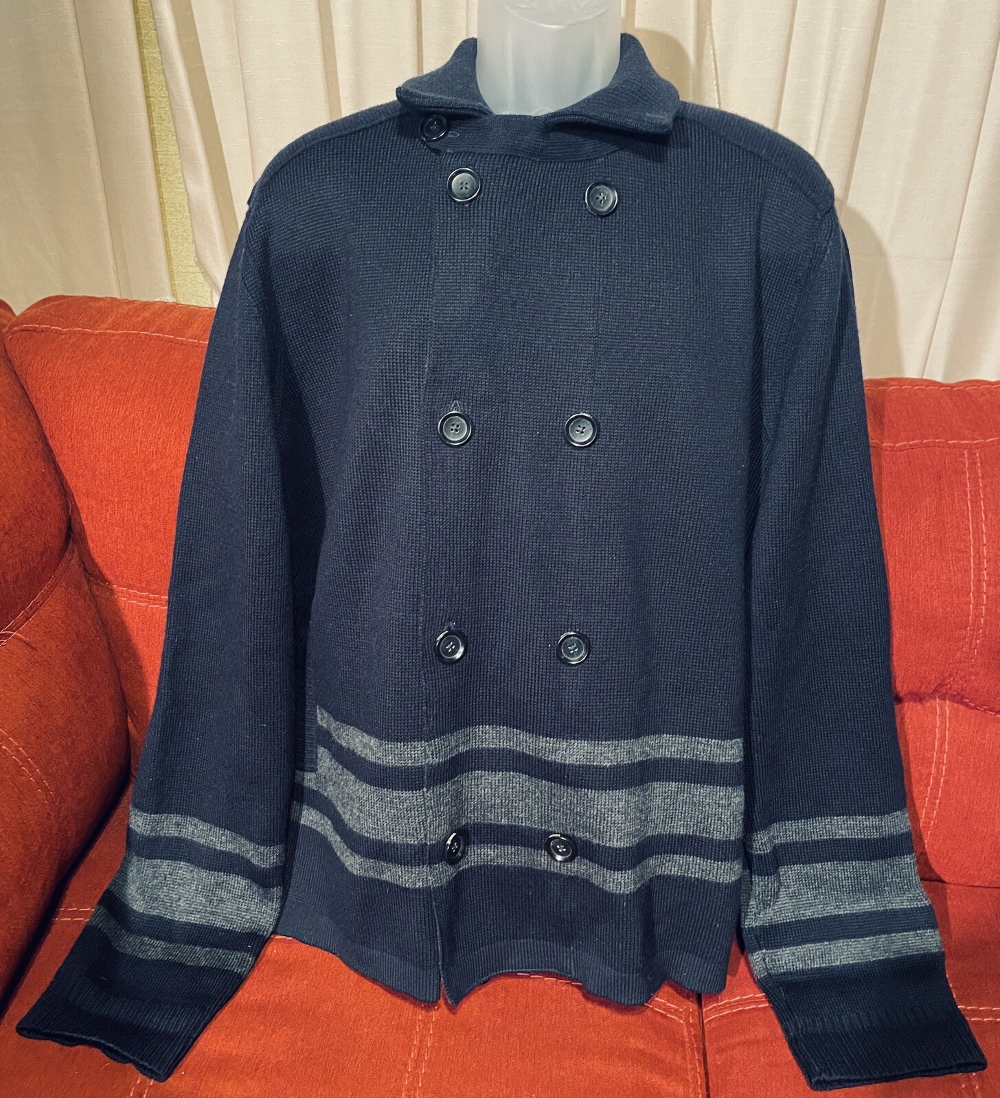 Vince heavy sweater jacket double breasted navy gray … - Gem