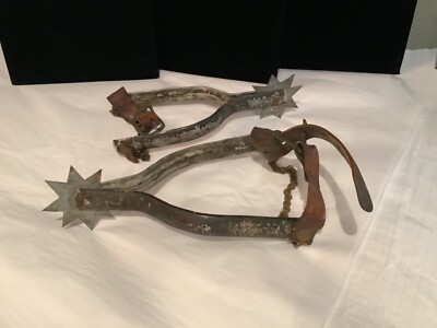 ANTIQUE PAIR OF HAND-FORGED & LEATHER WESTERN SPURS MUST SEE NO RESERVE ...