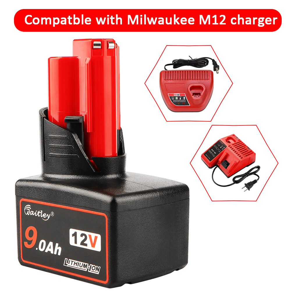 For Milwaukee 12V 9Ah M12 XC Red Lithium-ion Battery M12B2 M12B6 48-11 ...