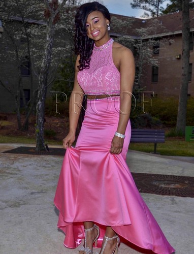 Two-Piece Pink Promgirl Prom Dress with Laced Top Siz… - Gem