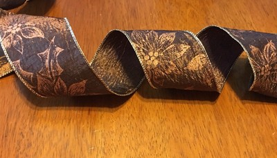 French Wire Edged Ribbon Brown Gold Metallic Exquisite Jacquard from ...