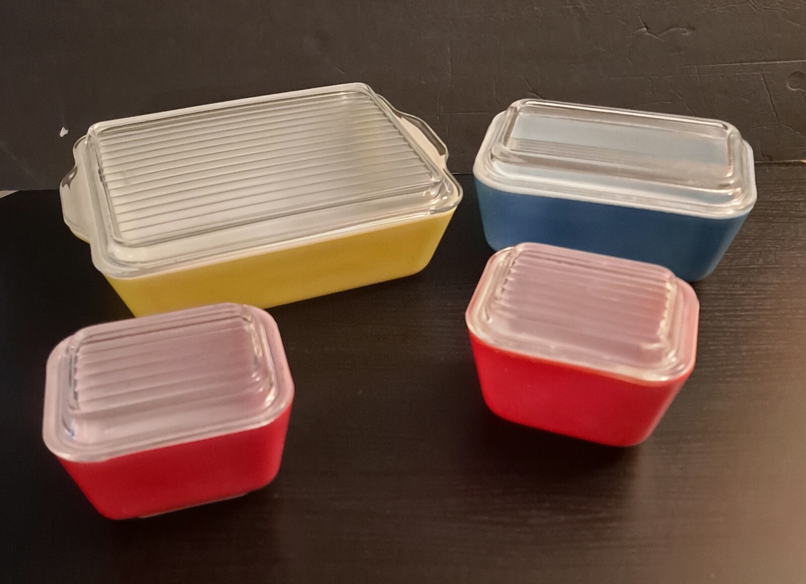 Vintage PYREX Primary Colors Refrigerator Dishes Set of 4 w/Lids USA | eBay