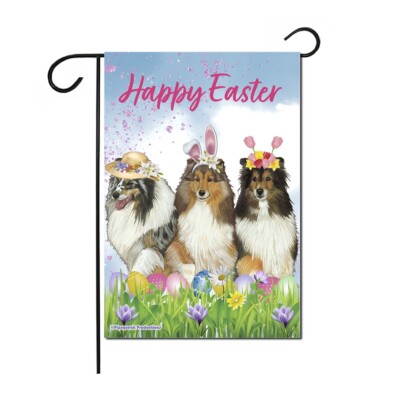 Shetland Sheepdog Easter Garden Flag Double Sided 12" x 18" Yard Art | eBay
