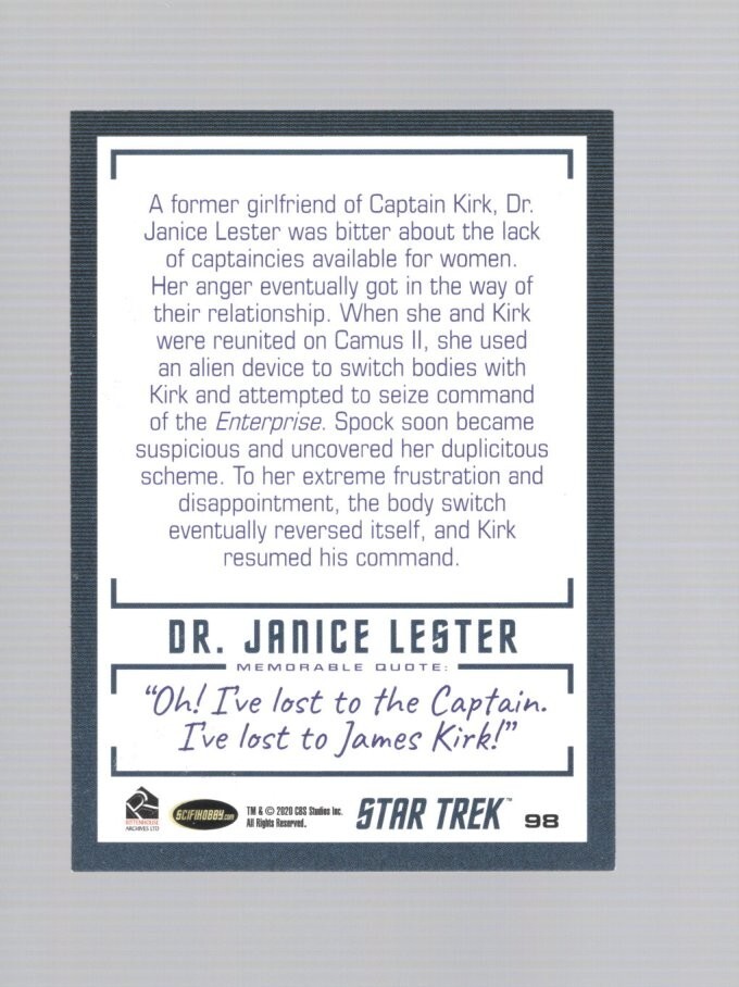 2020 STAR TREK TOS ARCHIVE & INSCRIPTION DR JANICE LESTER 98 VARIATION ...