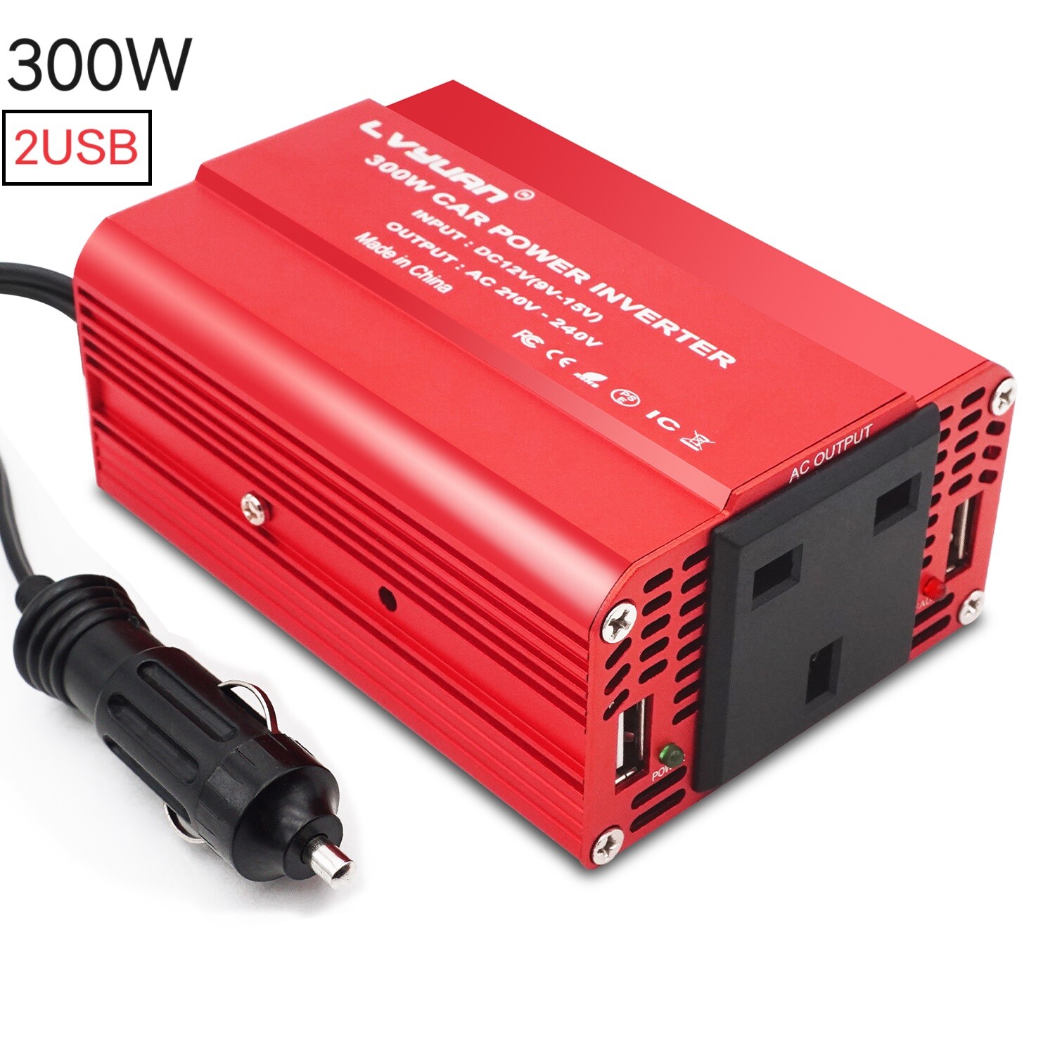 Car Vehicle 300W Power Inverter DC 12V to AC 230V Converter Travel Trip ...