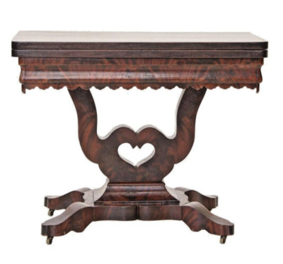Antique Game Table Flame Mahogany Swivel Lift Top Card Table - All ...