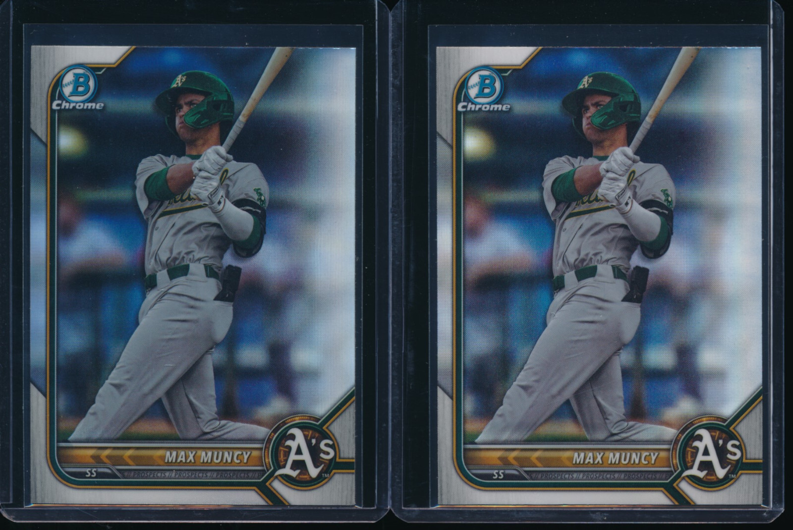 Lot of (2) MAX MUNCY 2022 Bowman Chrome Draft REFRACTOR ATHLETICS ...