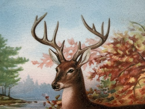 Vintage Large Charger Plate Depicting Buck and Doe, Signed by R. K ...