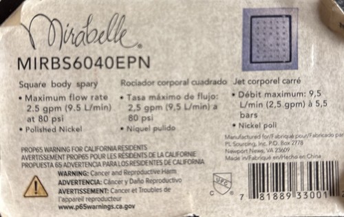 MIRABELLE Shower Body Spray MIRBS6040EPN- Square 2.5 GPM , POLISHED ...