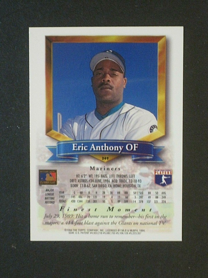 1994 TOPPS FINEST ERIC ANTHONY SEATTLE MARINERS CARD #349!!!!!! | eBay