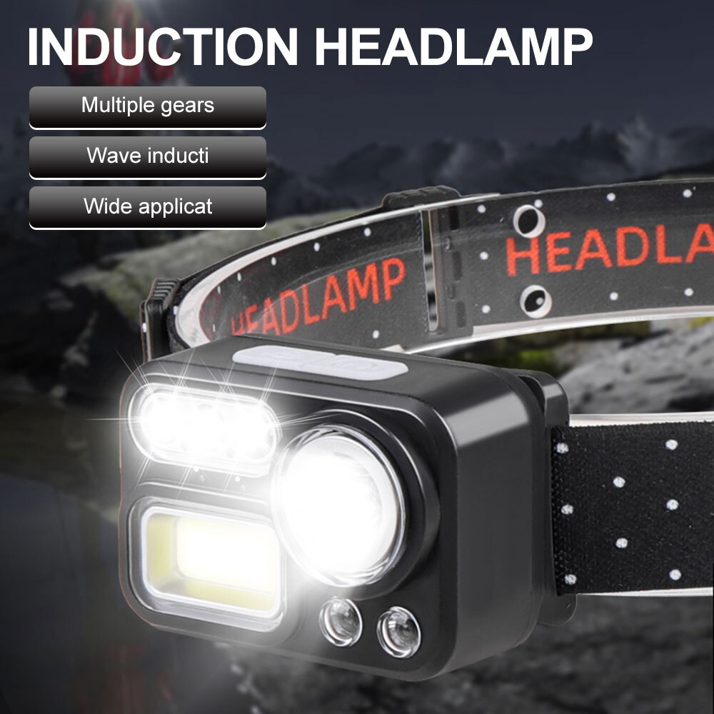 COB LED Motion Sensor Headlamp USB Rechargeable Band Headlight Torch ...