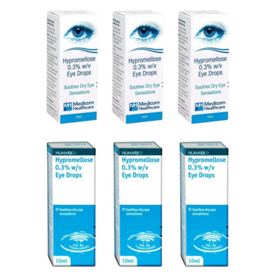 Hypromellose 0.3% Eye Drops For Dry Eyes 10ml - 6 pack - Brand May Vary ...