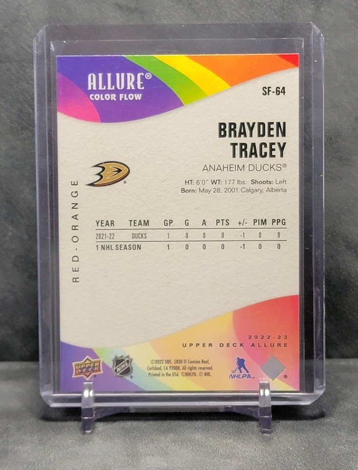Brayden Tracey 2022-23 Allure Color Flow Red/Orange Anaheim Ducks | eBay