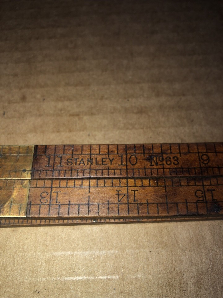 Antique Vtg Stanley No 63 Wood Brass Folding Carpenters Ruler Tool USA ...