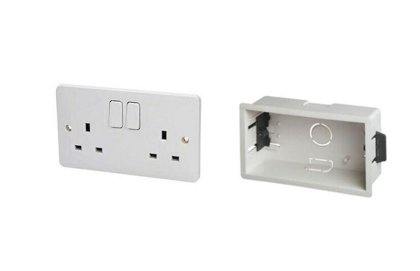 2 Gang Double 3- Pin Socket & Electrical Switch Socket Back Box SET ...