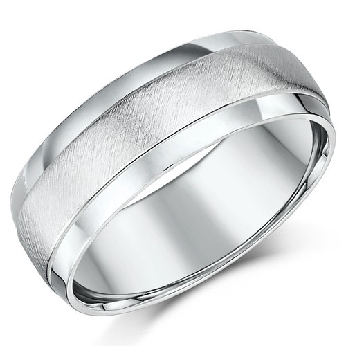 7mm Platinum Ring Matt Centre & Polished Edges Wedding Band Engagement ...