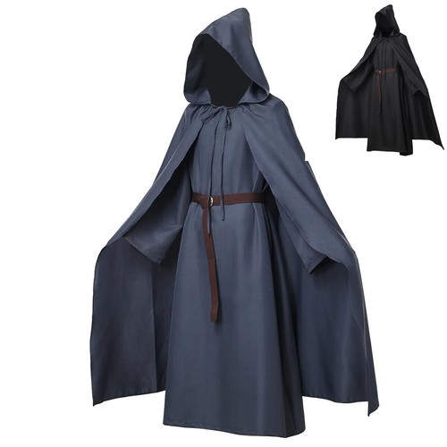 Medieval Men's Hooded Cloak Robe Halloween Wizard Sorcerer Costumes ...