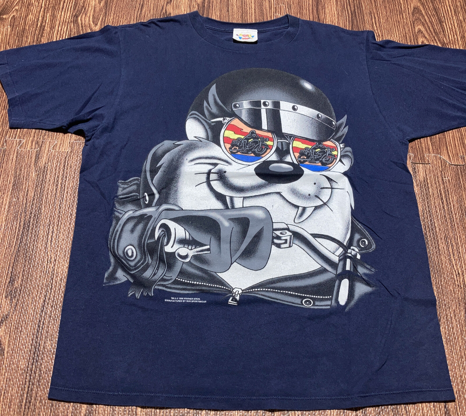1996 Tasmanian Taz Biker Looney Tunes Vintage T-Shirt Large Navy Blue ...